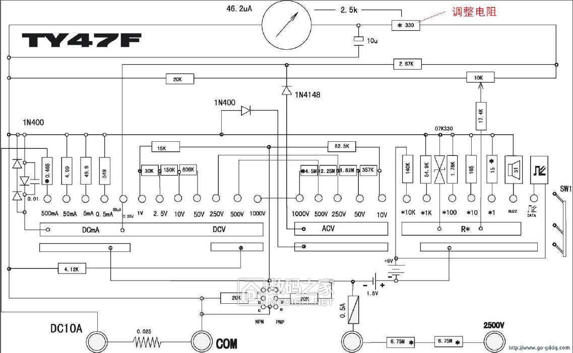 MF47型万用表维修电路 - 创意DIY 数码之家
